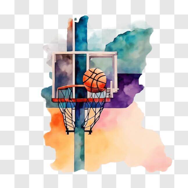 Download Abstract Basketball Hoop Painting with Floating Ball PNGs ...