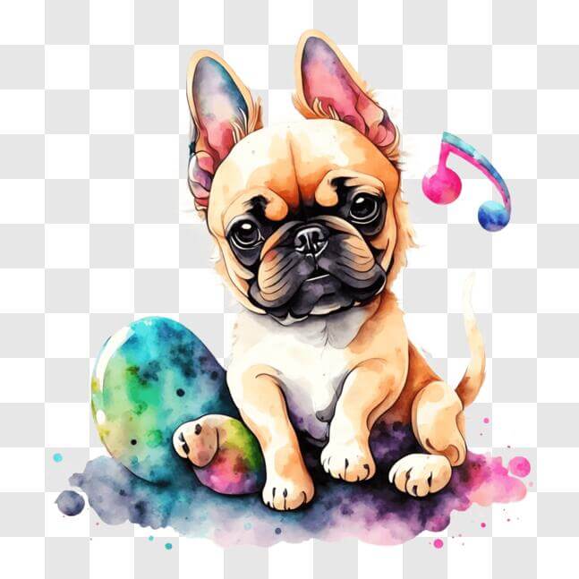 Baixe Adorável Pintura em Aquarela de Bulldog Francês com Ovo de Páscoa ...