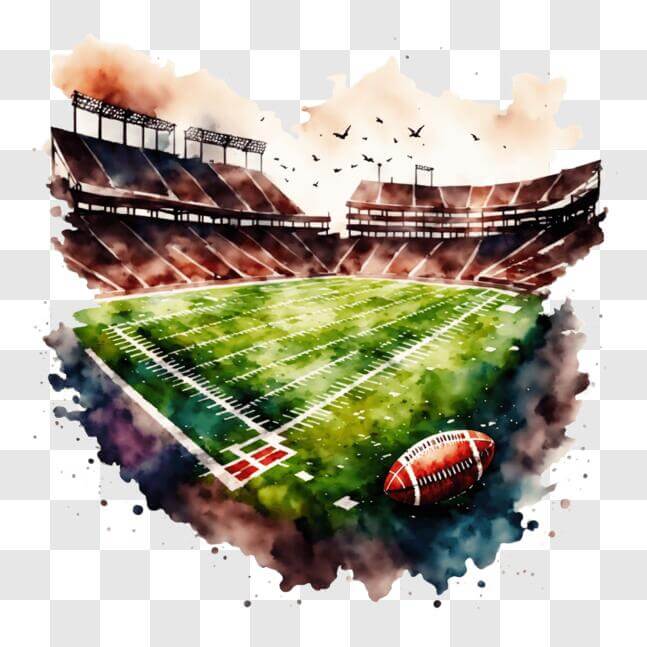 Download Empty Football Stadium Watercolor Painting with Flying Birds ...