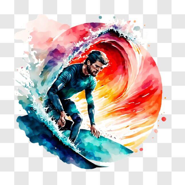 Download Colorful Surfing with a Decorated Surfboard PNGs Online ...