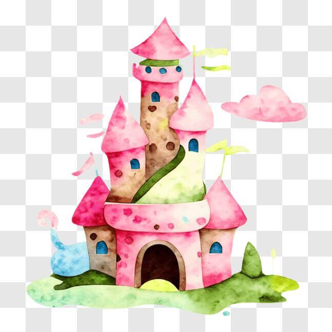 Download Colorful Watercolor Castle with Flowers and Trees PNGs Online ...