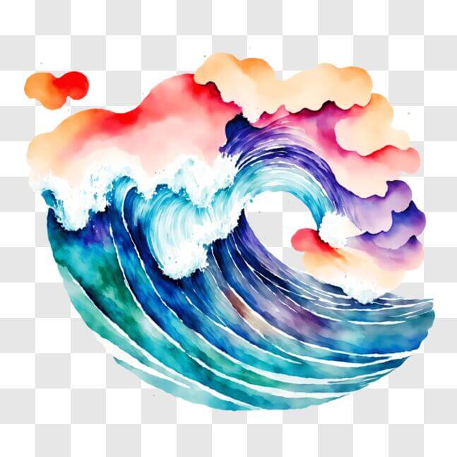 Download Colorful Ocean Wave Watercolor Painting PNGs Online - Creative ...