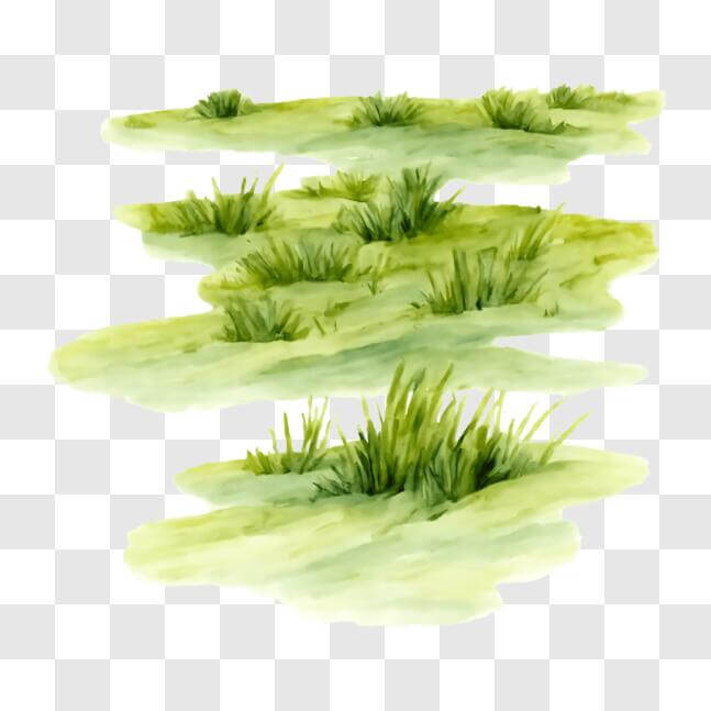 Download Watercolor Painting: Green Grasses in Water PNGs Online ...