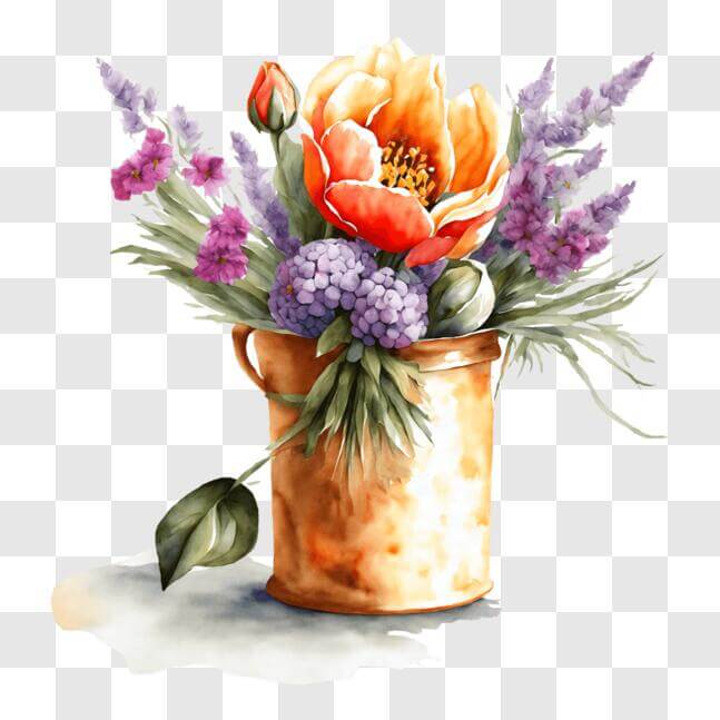 Download Copper Bucket Filled with Colorful Flowers PNGs Online ...