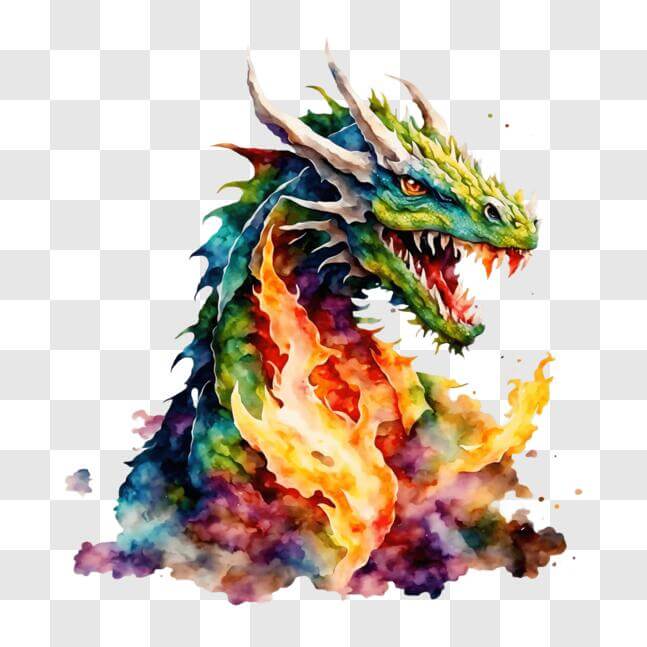 Download Colorful Dragon Illustration with Smoke and Fire PNGs Online ...
