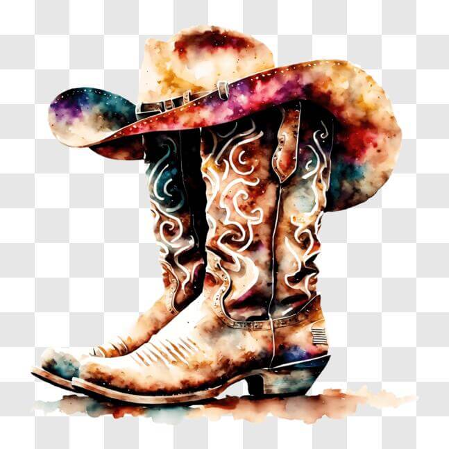 Download Watercolor Painting of Cowboy Boot and Hat PNGs Online ...