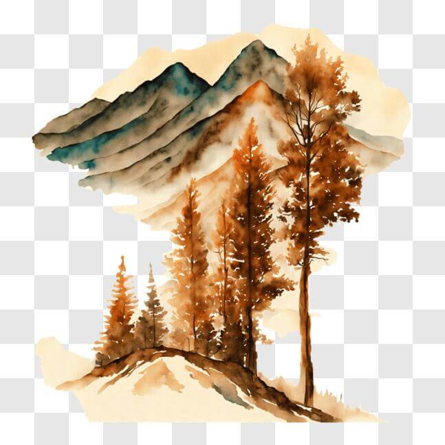 Download Watercolor Painting of Three Trees in the Mountains PNGs ...