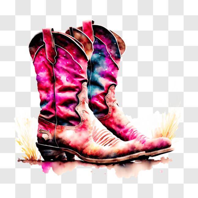 Descarga Par de botas de vaquero rosas y moradas en el césped PNGs En ...