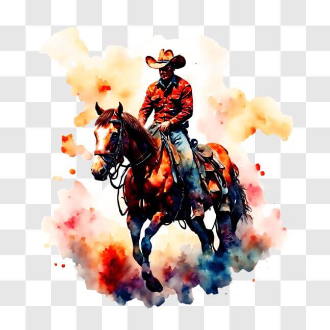 Download Abstract Cowboy on Horse Watercolor Painting PNGs Online ...
