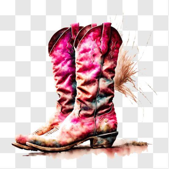 Download Stylish Pink Cowboy Boot with Watercolor and Rhinestone ...