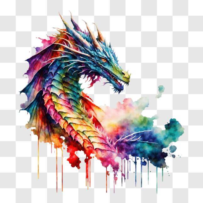 Download Colorful Dragon Head with Watercolor Splatters PNGs Online ...