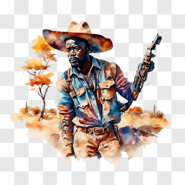 Download African-American Cowboy with Guns - Watercolor Painting PNGs ...