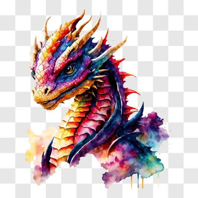Download Colorful Dragon Head with Watercolor Splashes PNGs Online ...