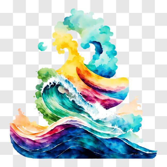 Download Colorful Watercolor Ocean Wave Painting PNGs Online - Creative ...