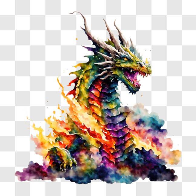 Download Colorful Dragon on Clouds and Fire PNGs Online - Creative Fabrica