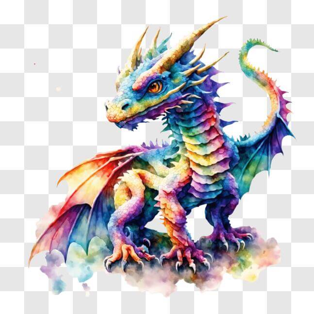 Download Colorful Dragon Sitting on Clouds PNGs Online - Creative Fabrica