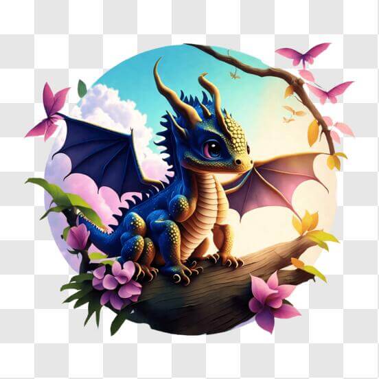Download Colorful Dragon Sitting on Flowers PNGs Online - Creative Fabrica