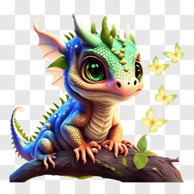 Download Colorful Baby Dragon with Butterflies PNGs Online - Creative ...