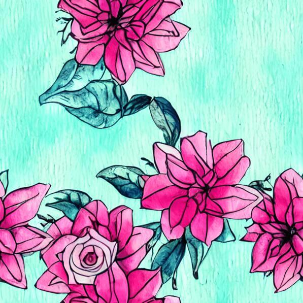 Download Watercolor Painting of Pink Flowers on Teal Background ...