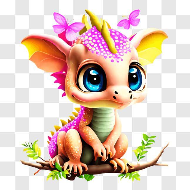 Download Small Pink Dragon with Butterflies on a Branch PNGs Online ...