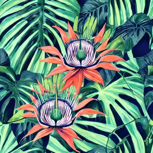 Download Colorful Tropical Plants and Flowers Seamless Pattern Painting ...