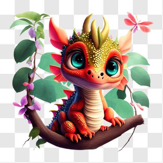 Download Colorful Dragon Sitting on Flowers PNGs Online - Creative Fabrica