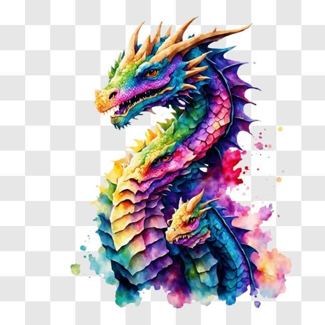 Download Colorful Dragon Illustration with Watercolor Splashes PNGs ...