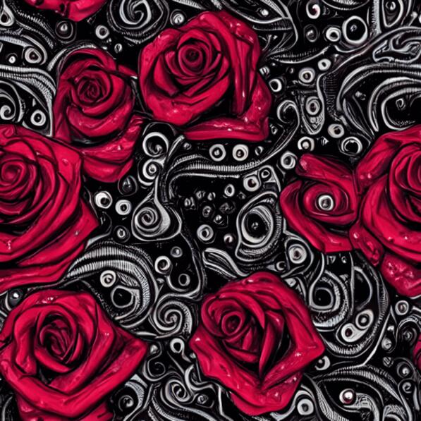 Download Seamless Red Rose Pattern on Black Background with Swirls and ...