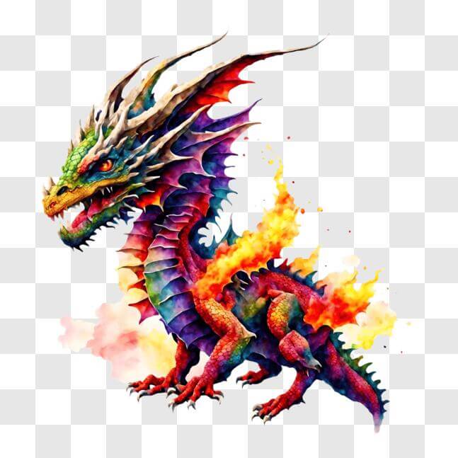 Download Colorful Dragon with Fire PNGs Online - Creative Fabrica