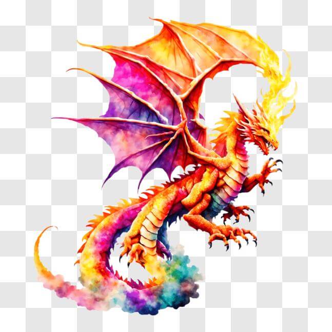 Download Colorful Dragon Flying in the Air with Outstretched Wings PNGs ...