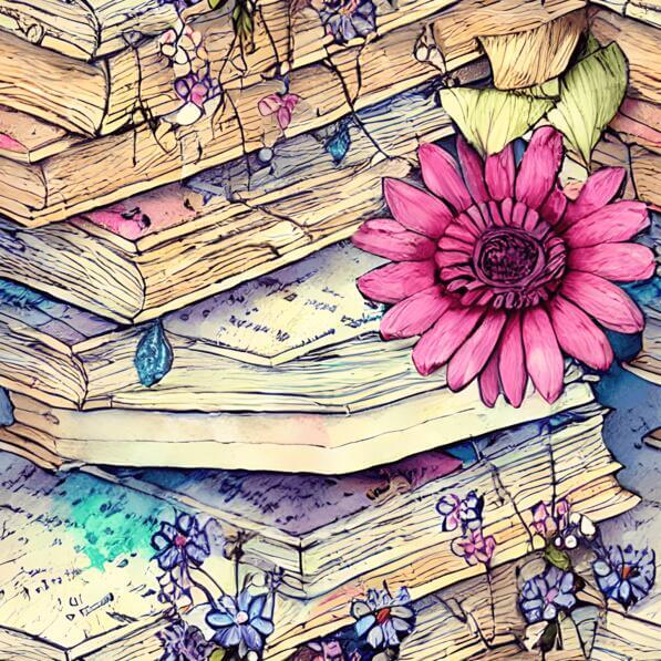 Download Colorful Drawing of Books, Flowers, and Butterflies Patterns ...