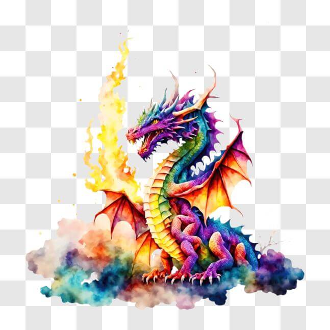 Download Colorful Dragon Sitting on Clouds and Fire PNGs Online ...