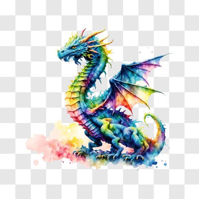 Download Colorful Dragon Art Print on a Black Background PNGs Online ...