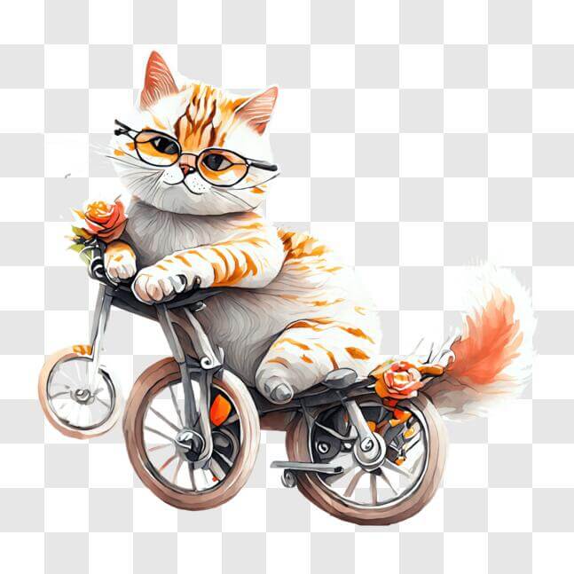 Download Playful Cat Riding Bicycle with Flowers PNGs Online - Creative ...
