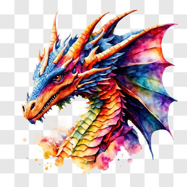 Download Colorful Dragon Head with Watercolor Splashes PNGs Online ...