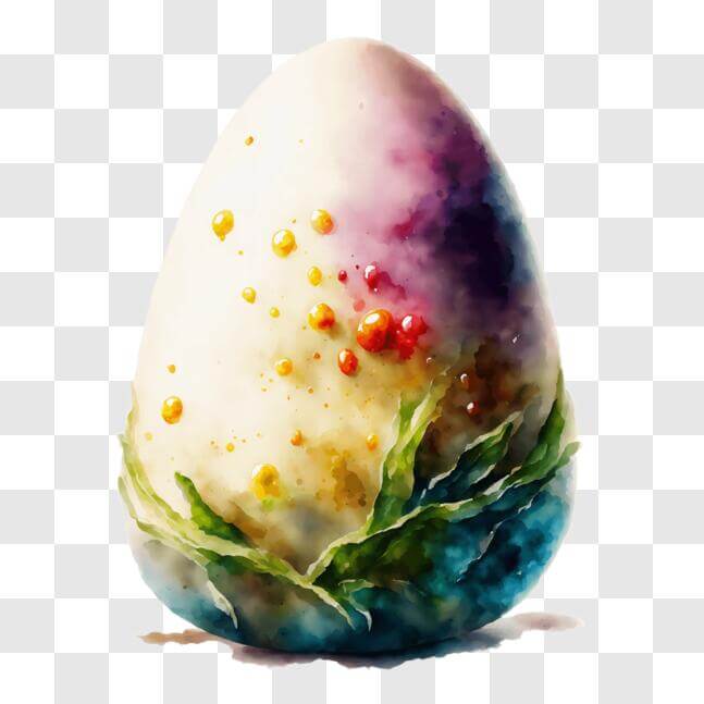Download Watercolor Easter Egg with Colorful Leaves and Flowers PNGs ...