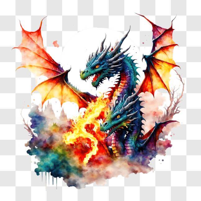 Download Two Dragons in a Misty Landscape PNGs Online - Creative Fabrica