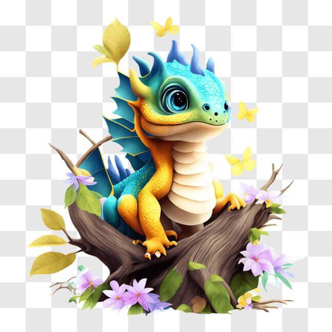 Download Small Dragon in Tree Branch with Butterflies PNGs Online ...