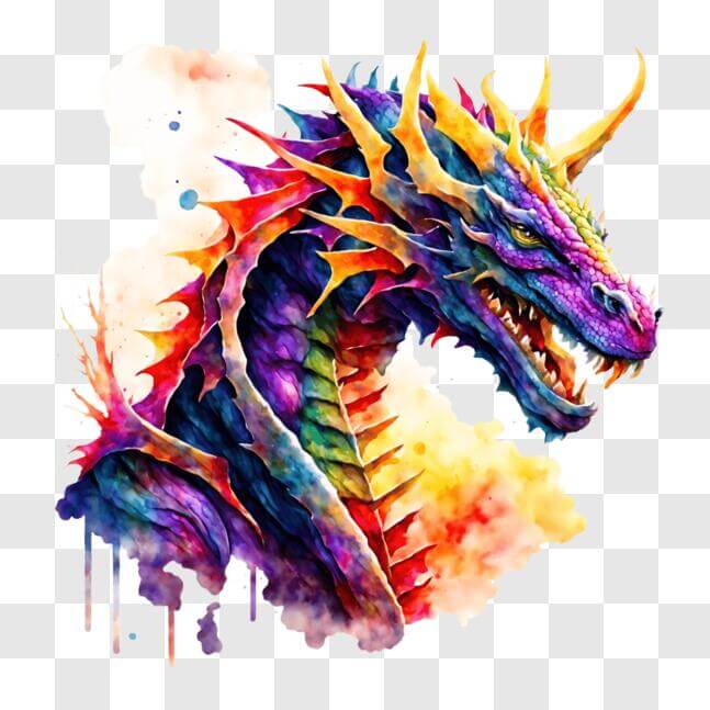 Download Colorful Dragon Head with Watercolor Splashes PNGs Online ...