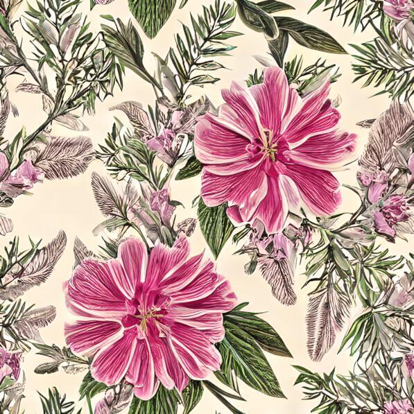 Download Seamless Pattern of Pink Flowers with Green Leaves and ...