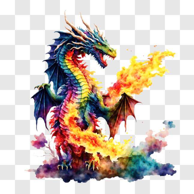Download Colorful Dragon with Fire - Fantasy Image PNGs Online ...