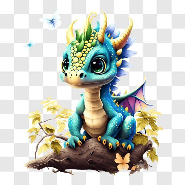 Download Friendly and Playful Blue Dragon on Tree Stump PNGs Online ...
