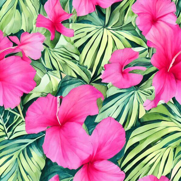 Download Tropical Hibiscus Flowers and Leaves Seamless Pattern Patterns ...