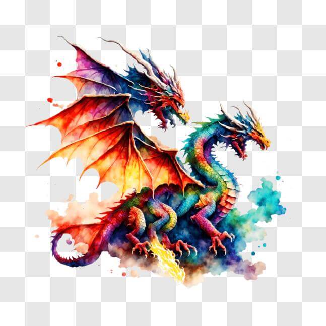 Download Colorful Dragons on Black Background with Watercolor Splashes ...