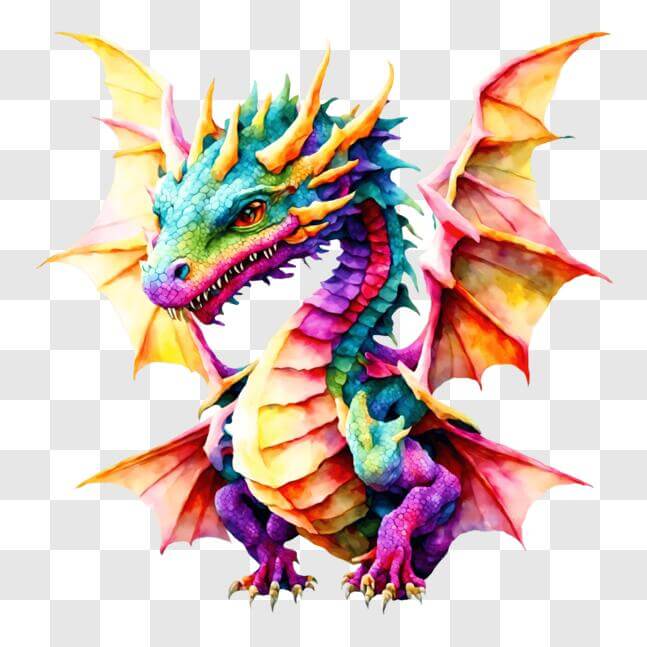 Download Colorful Dragon with Spread Wings on Black Background PNGs ...
