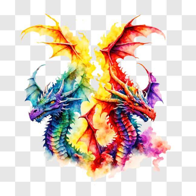 Download Colorful Dragons Art Piece on Black Background PNGs Online ...