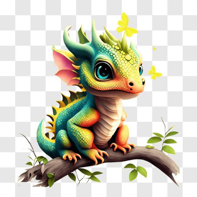 Download Colorful Dragon Sitting on Oak Tree Branch PNGs Online ...