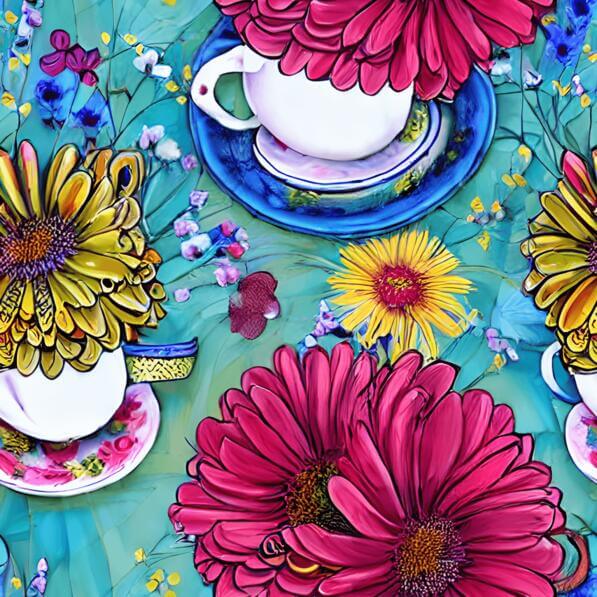 Download Colorful Tea Cups and Saucers with Flowers Pattern Patterns ...