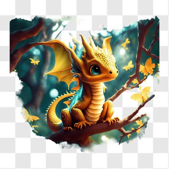 Download Colorful Dragon Sitting on Flowers PNGs Online - Creative Fabrica