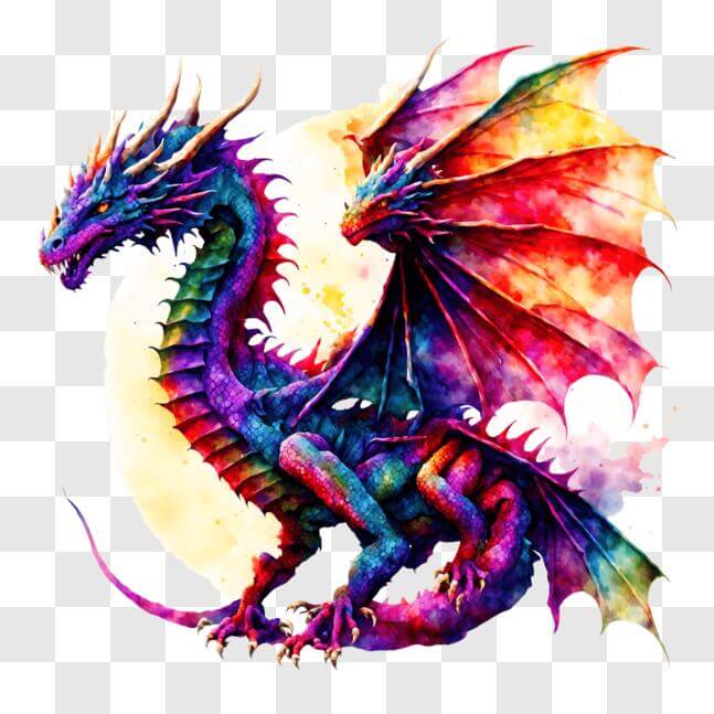 Download Colorful Watercolor Dragon Painting with Full Moon PNGs Online ...
